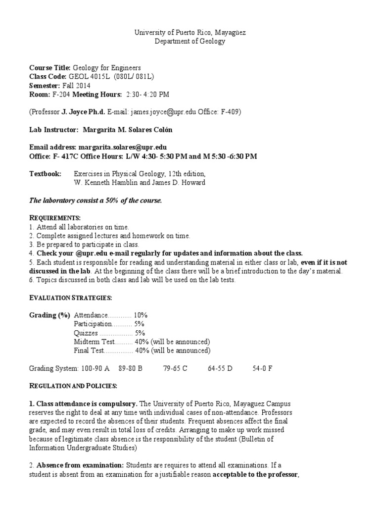 An Introduction to the Course Syllabus and Requirements for Geology for ...