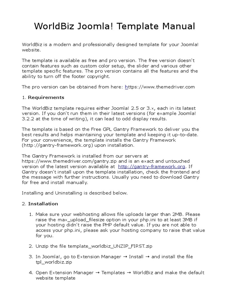 World Biz Template Manual | PDF | Joomla | Cascading Style Sheets