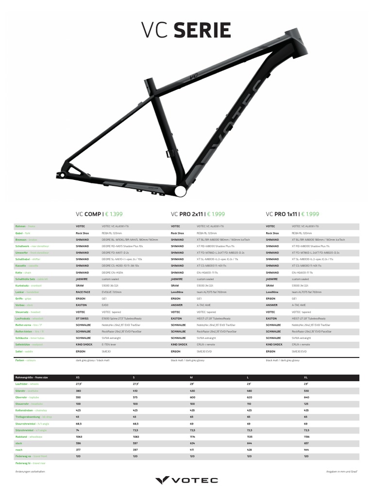 VOTEC VC Factsheet Frame | PDF | Mechanical Engineering | Wheeled Vehicles