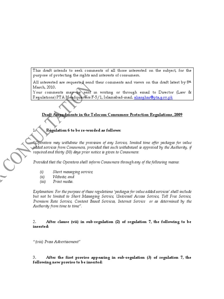 Draft Amendments for Telecom Consumer Protection | PDF