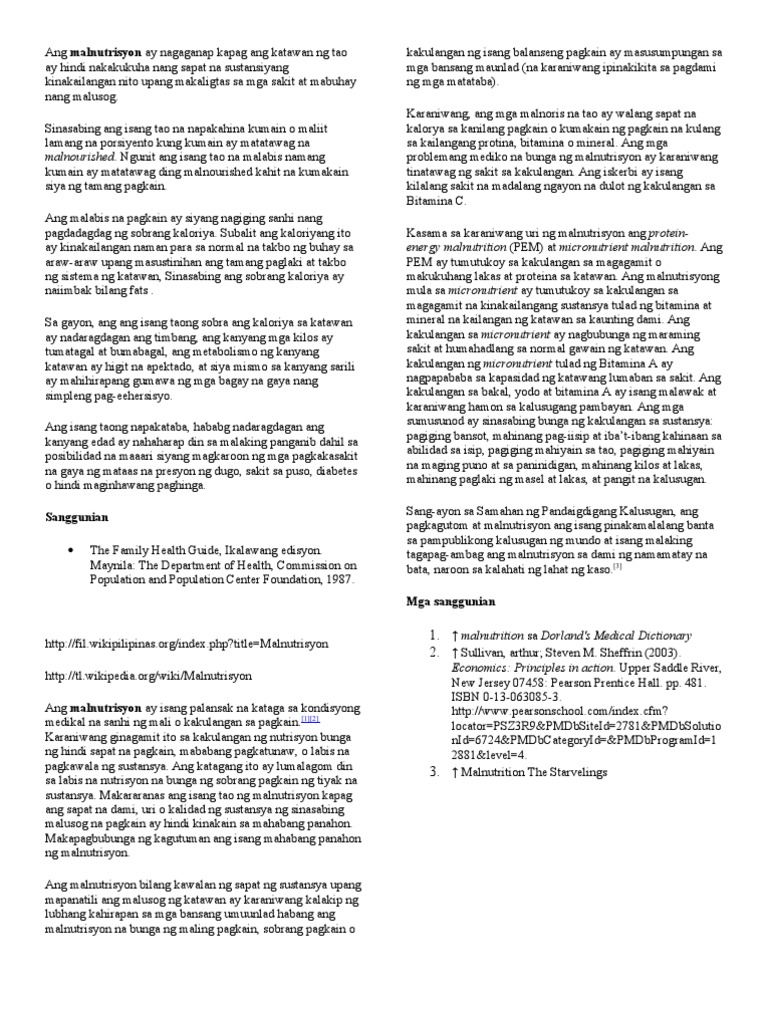 Ang Malnutrisyon Ay Nagaganap Kapag Ang Katawan | PDF