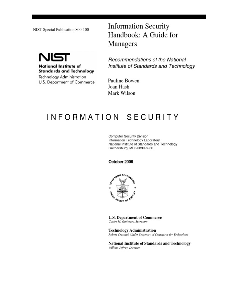 NIST SP 800-100 Information Security Handbook: A Guide for Manager ...