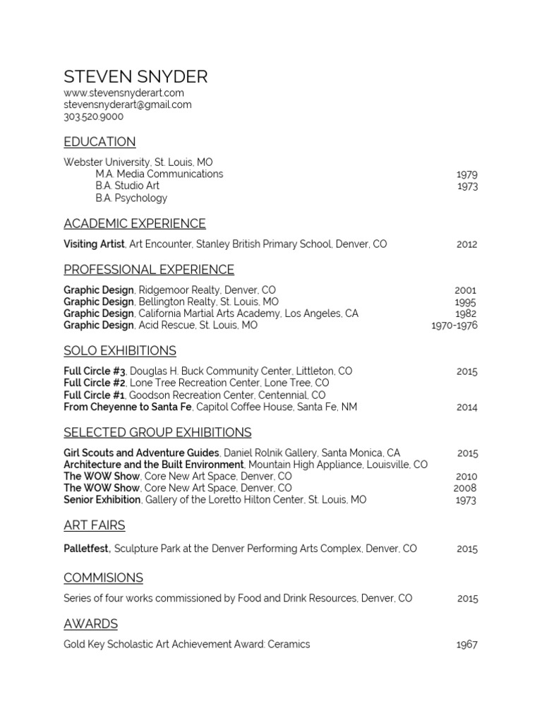 Steven Snyder CV | PDF | Art