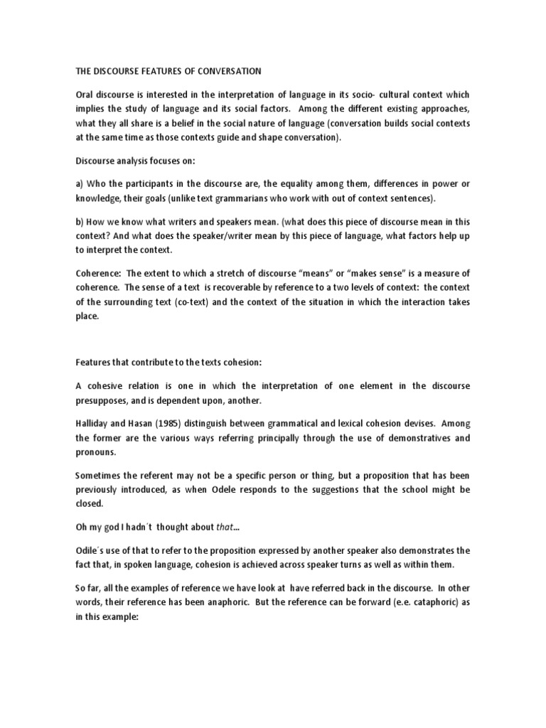 The Discourse Features of Conversation | PDF | Symbols | Epistemology
