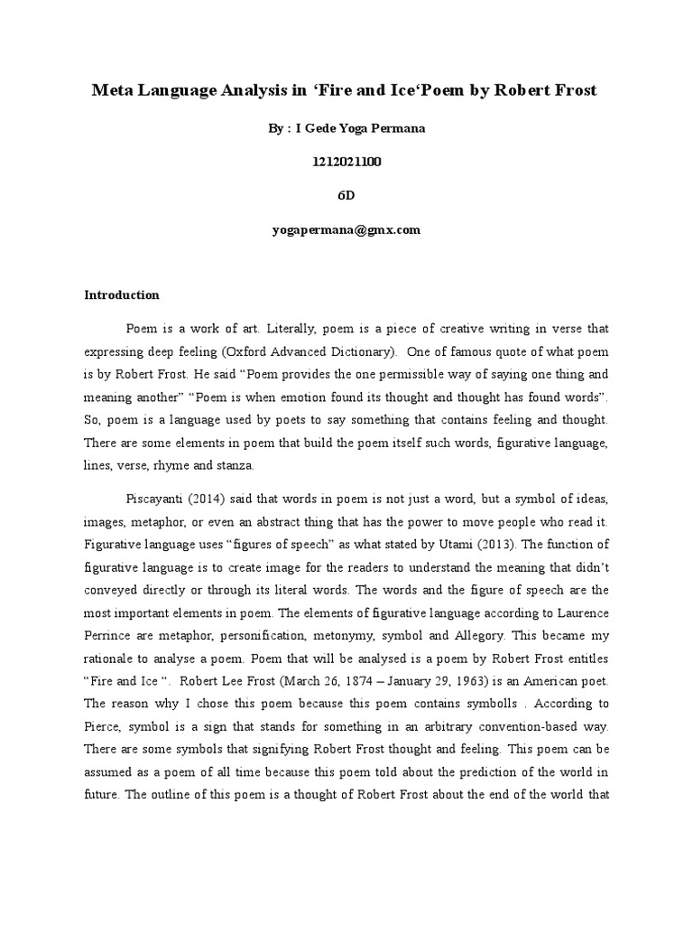 An Analysis of Symbols and Meta Language in Robert Frost's Poem 'Fire ...