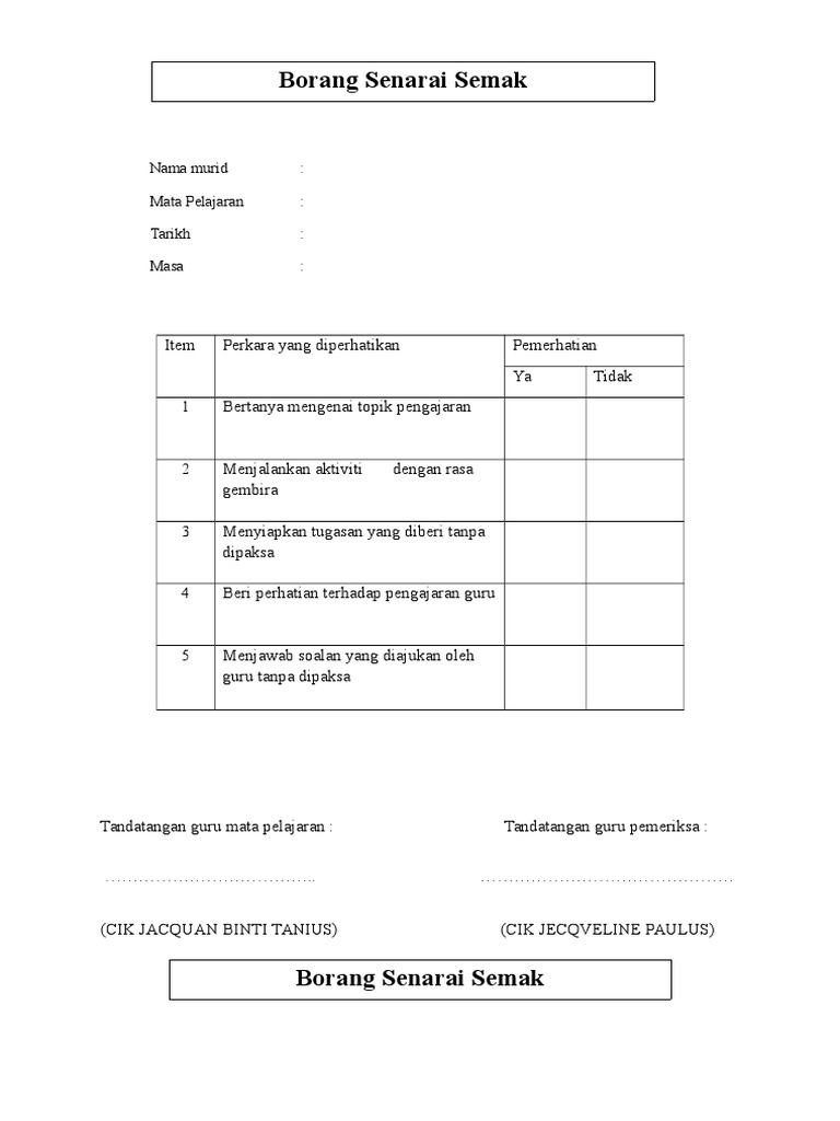 Borang Senarai Semak | PDF