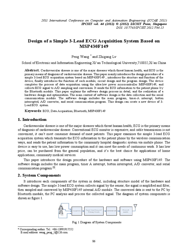 Design of A Simple 3-Lead ECG Acquisition System Based On MSP430F149 ...