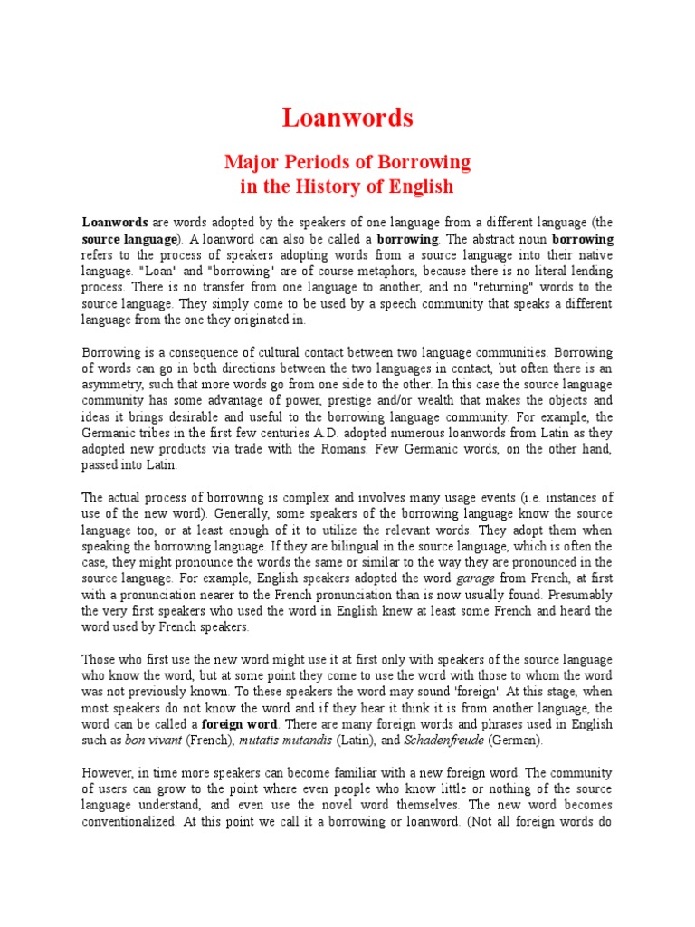 Loanwords: Major Periods of Borrowing in The History of English | PDF ...