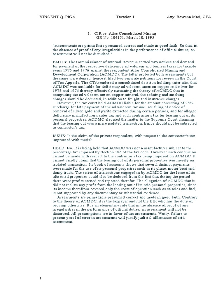 Taxation Cases Set 5 | PDF | United States Tax Court | Taxes