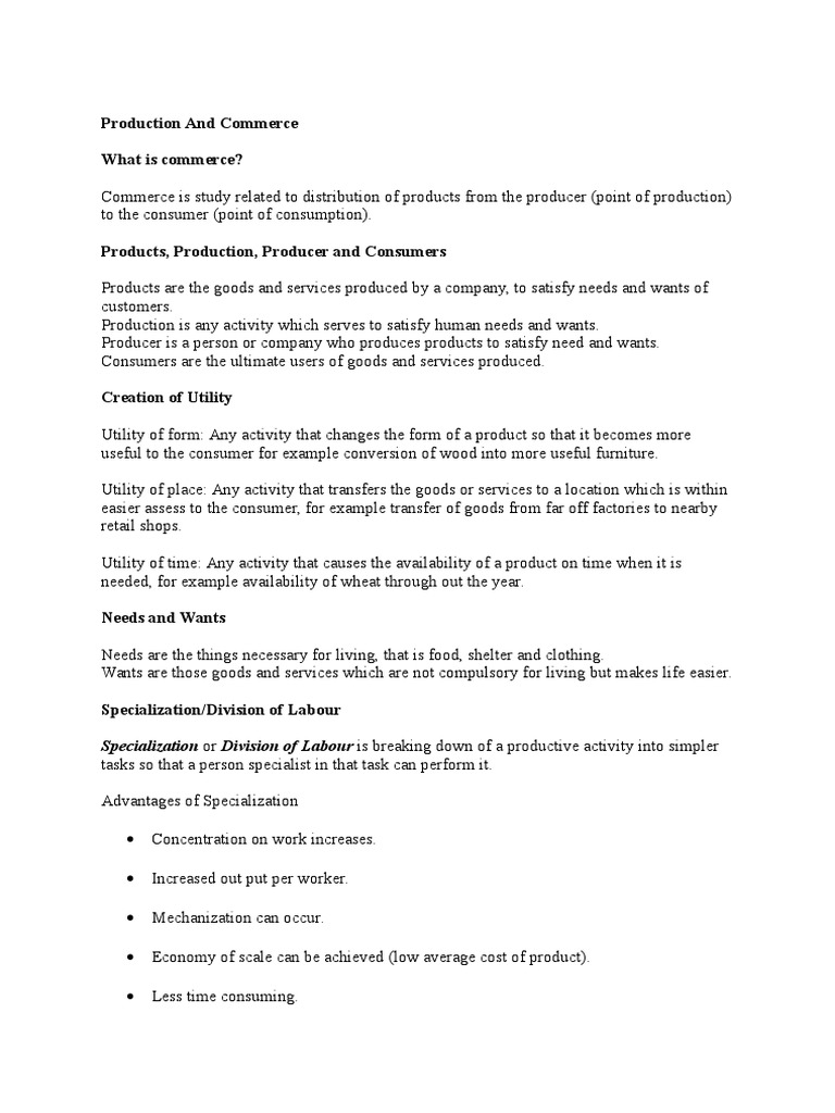 Production and Commerce What Is Commerce? | PDF | Division Of Labour ...