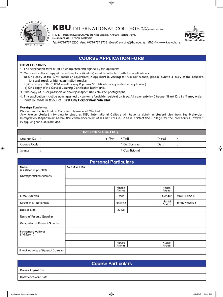 KBU Course Application Msia | PDF | Fee | Personally Identifiable ...