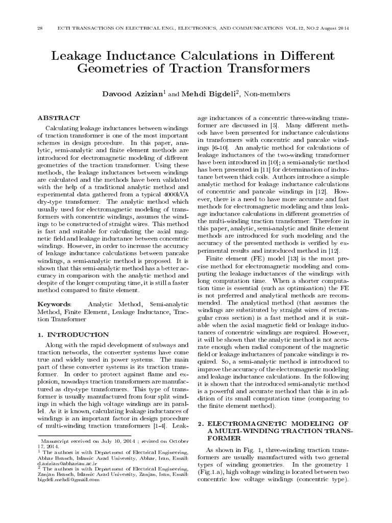 Leakage Inductance Calculations in Dierent Geometries of Traction Transformers | PDF ...