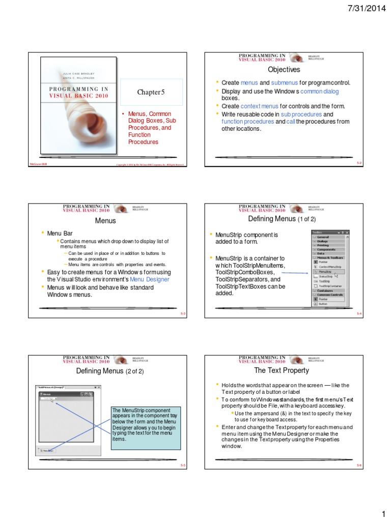 Objectives: Menus Submenus Common Dialog Context Menus Sub Procedures ...