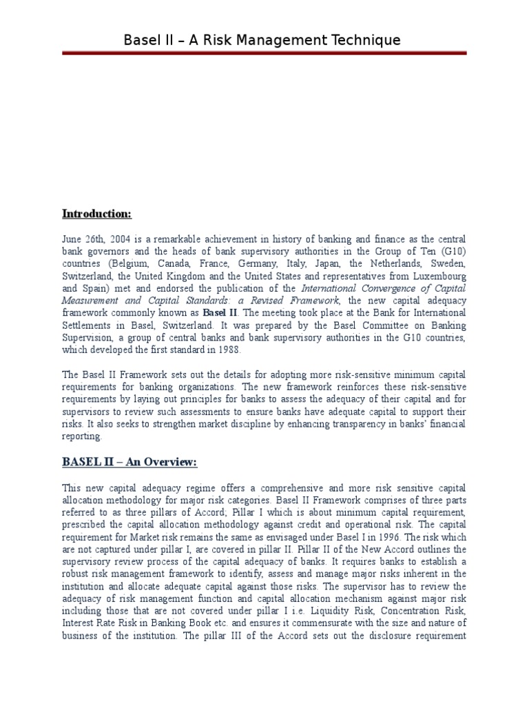 Basel II - A Risk Management Technique | PDF | Basel Ii | Operational Risk
