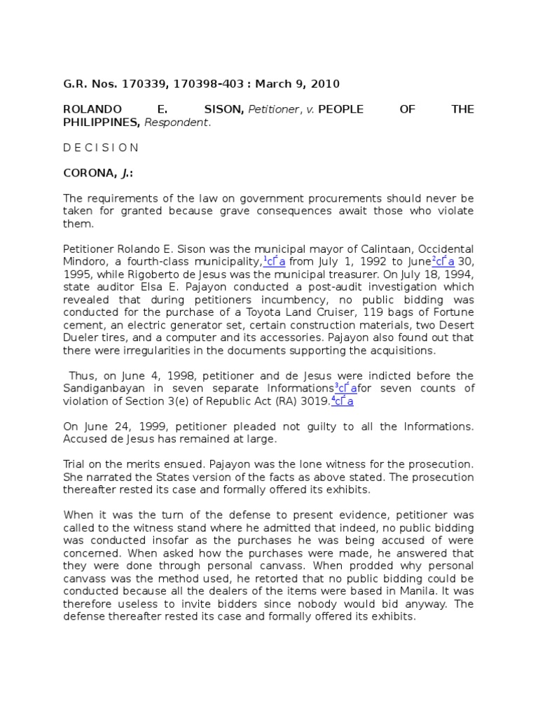 Sison v. People: RA 3019 Violation Case | PDF | Judgment (Law) | Negligence