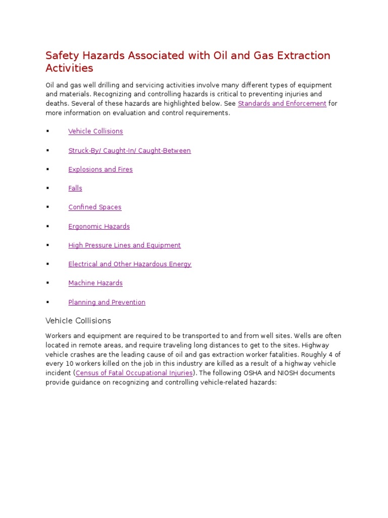Safety Hazards Associated With Oil and Gas Extraction Activities | PDF ...