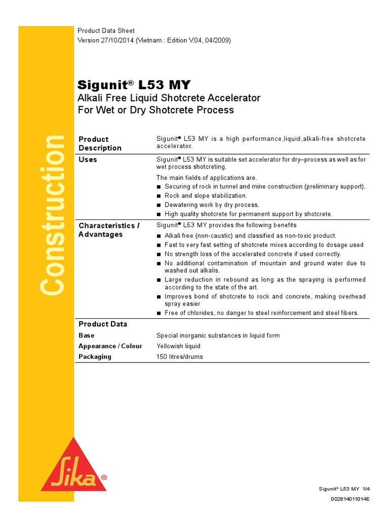 Sika PDS - E - Sigunit L53 MY | PDF | Concrete | Cement
