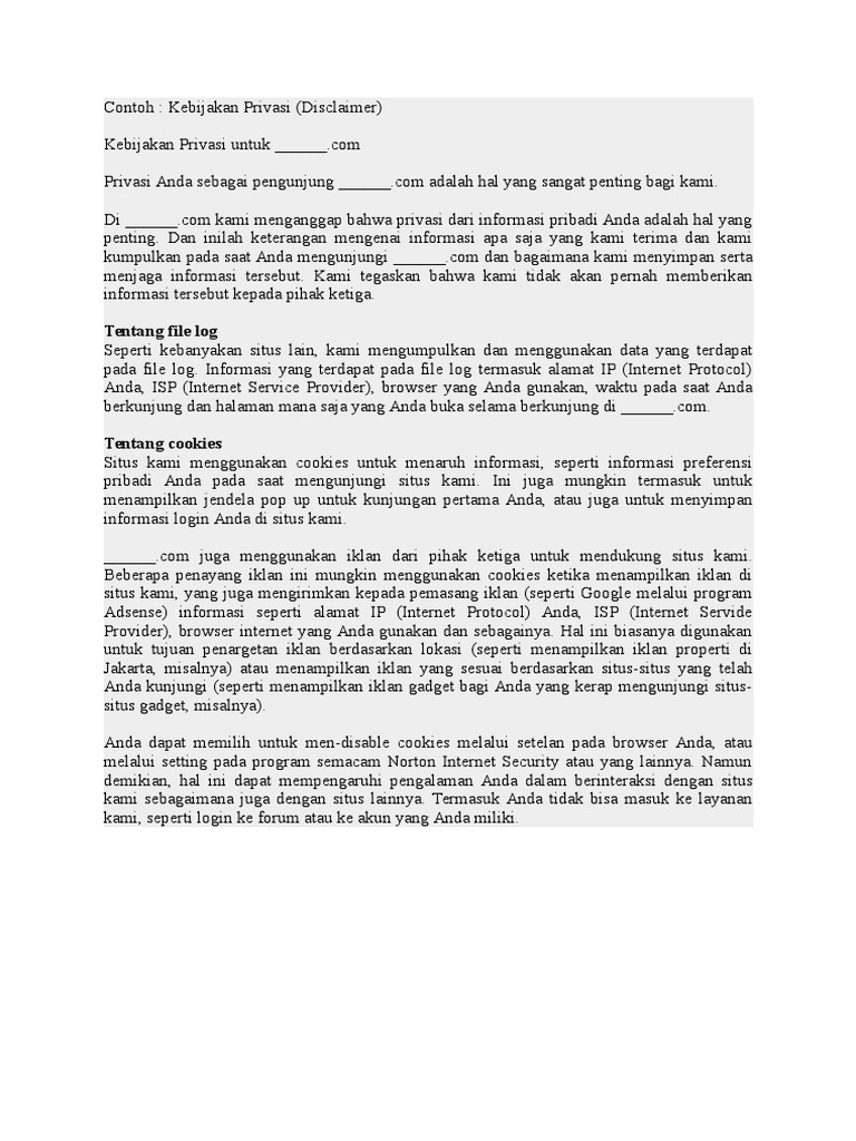Contoh Kebijakan Privasi | PDF