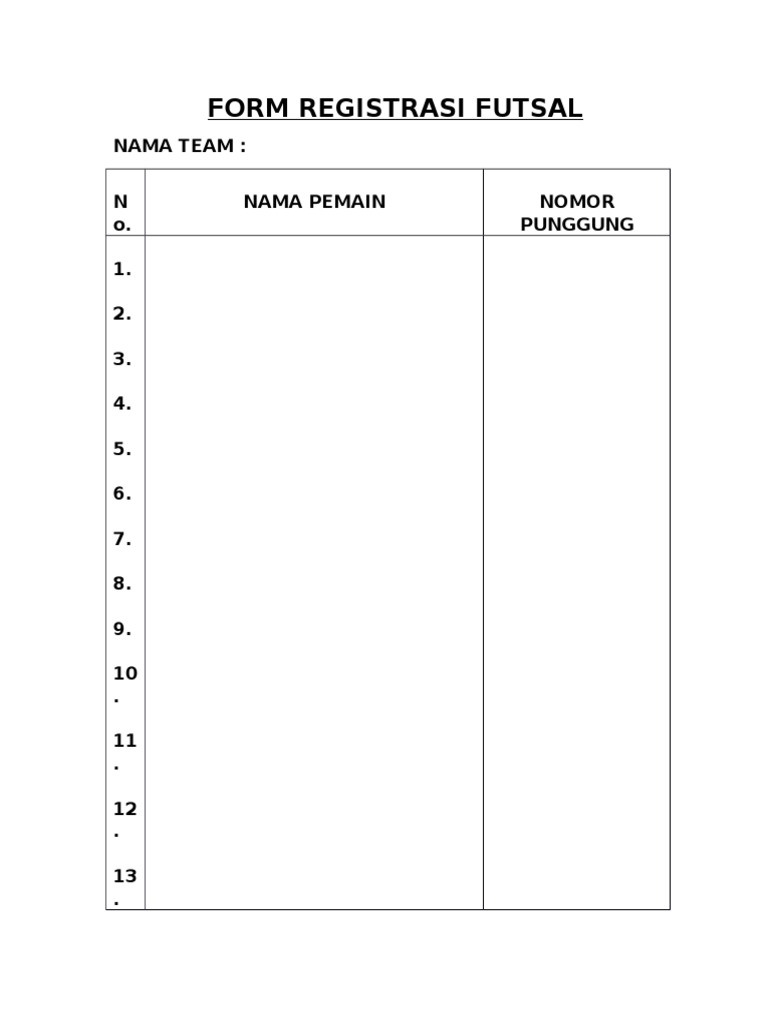 Form Registrasi Futsal | PDF