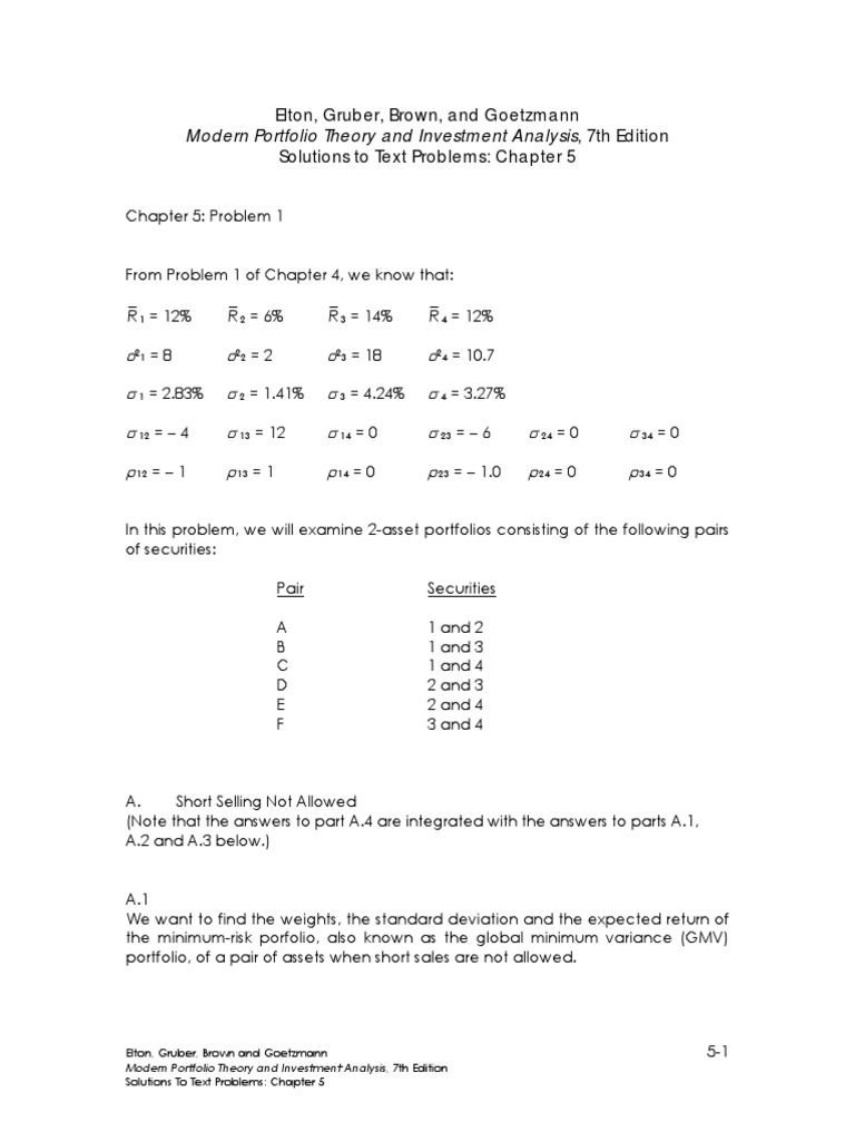 Modern Portfolio Theory and Investment Analysis by Elton Gruber Brown ...