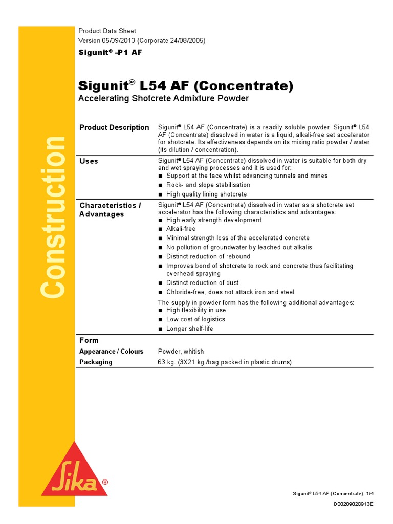 Sika PDS - E - Sigunit L54 AF (Concentrate) | PDF | Concrete | Water