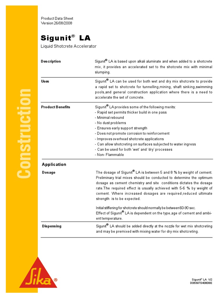 Sika PDS - E - Sigunit LA PDF | PDF | Concrete | Building Engineering