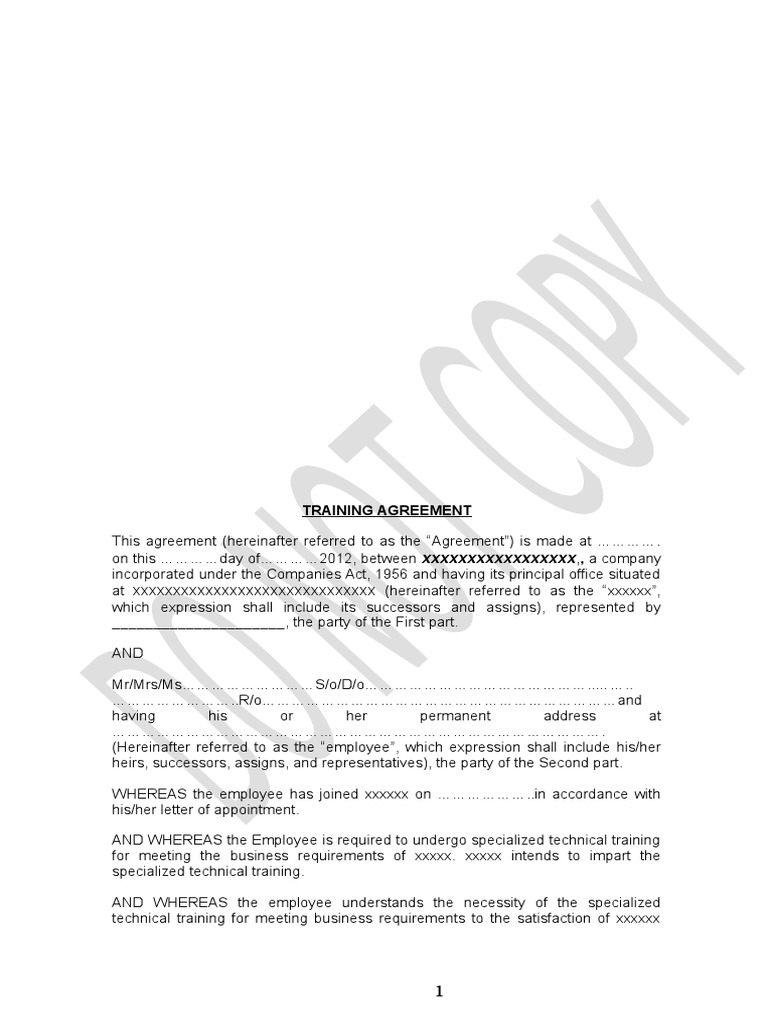 Training Agreement - Bond - Draft | PDF | Private Law | Employment