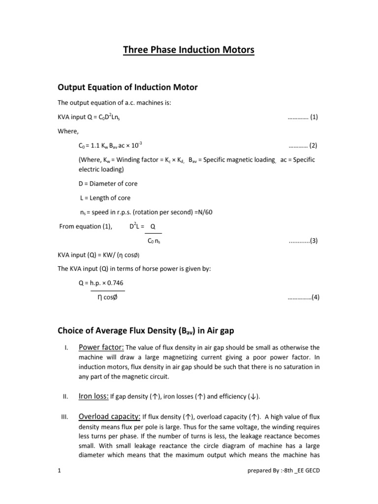 Three Phase Induction Motors: Output Equation of Induction Motor | PDF ...