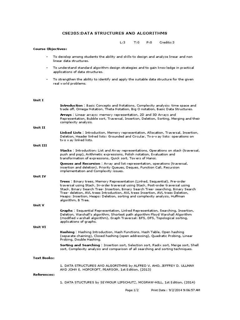 Cse205:Data Structures and Algorithms: Course Objectives | PDF ...