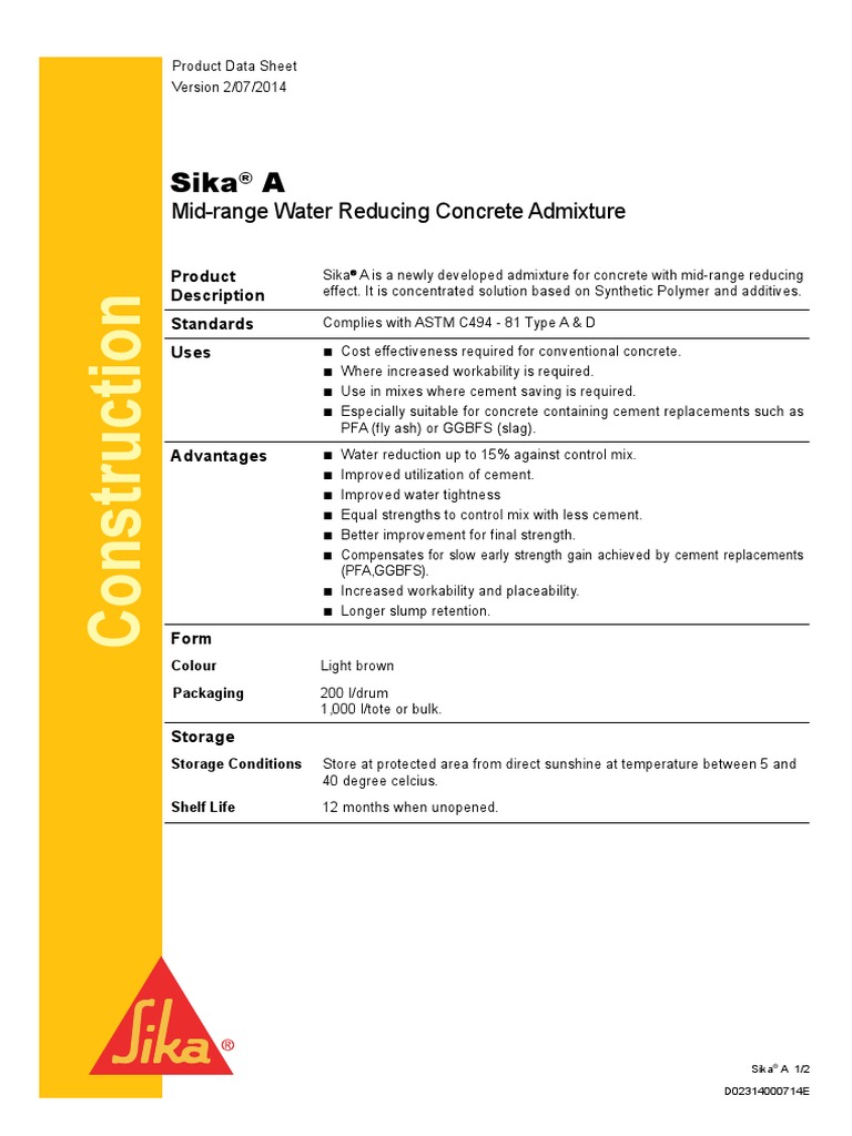 Sika PDS - E - Sika A | PDF | Concrete | Cement