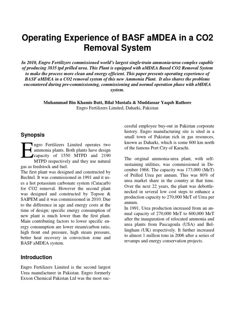 BASF AMDEA CO2 Removal System | PDF