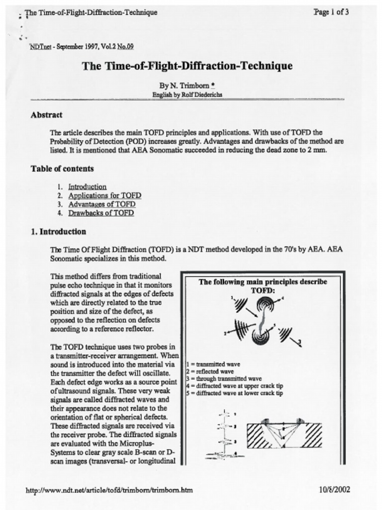 The Time of Flight Diffraction Technique | PDF
