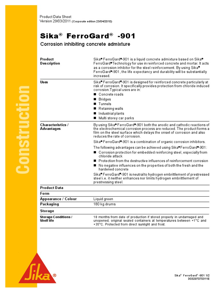 Sika PDS - E - Sika FerroGard - 901 PDF | PDF | Corrosion | Reinforced Concrete