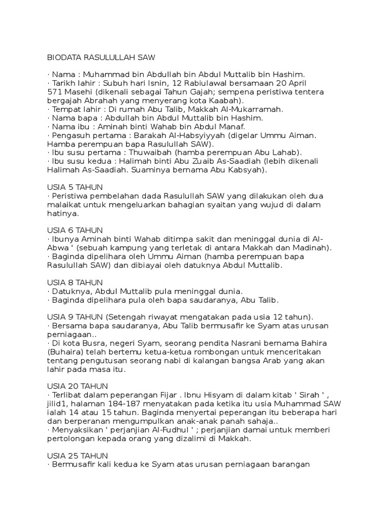 Biodata Rasulullah Saw | PDF