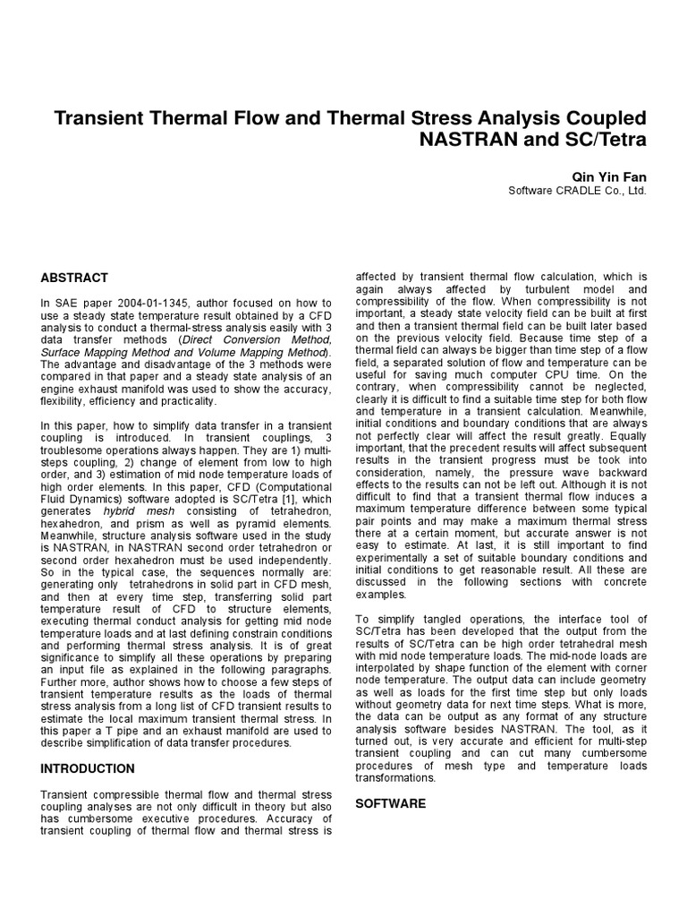 Transient Thermal Flow and Thermal Stress Analysis Simplified Data ...
