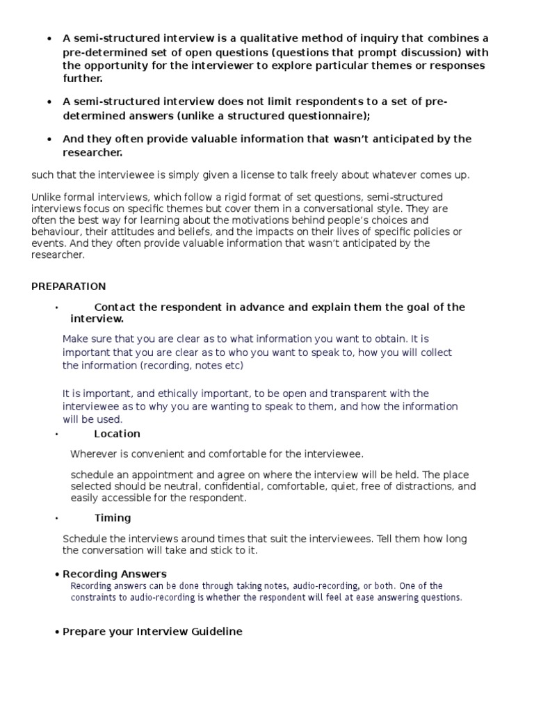 How To Conduct A Semi Structured Interview | PDF | Interview | Question