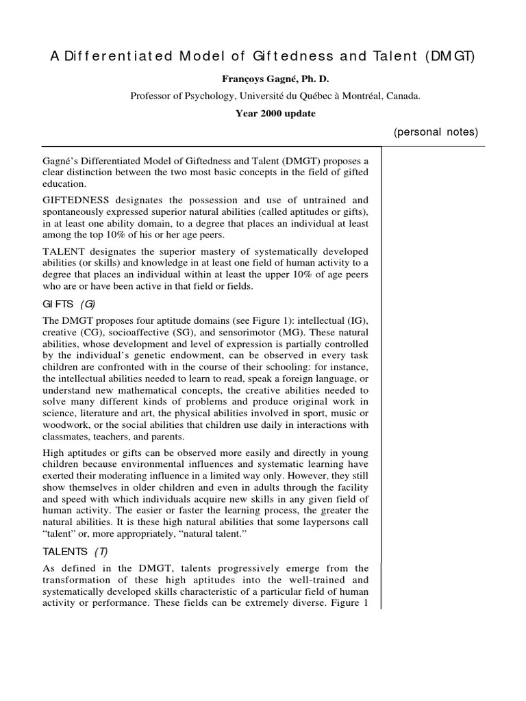 Gagné's DMGT: Giftedness vs. Talent | PDF | Intellectual Giftedness ...