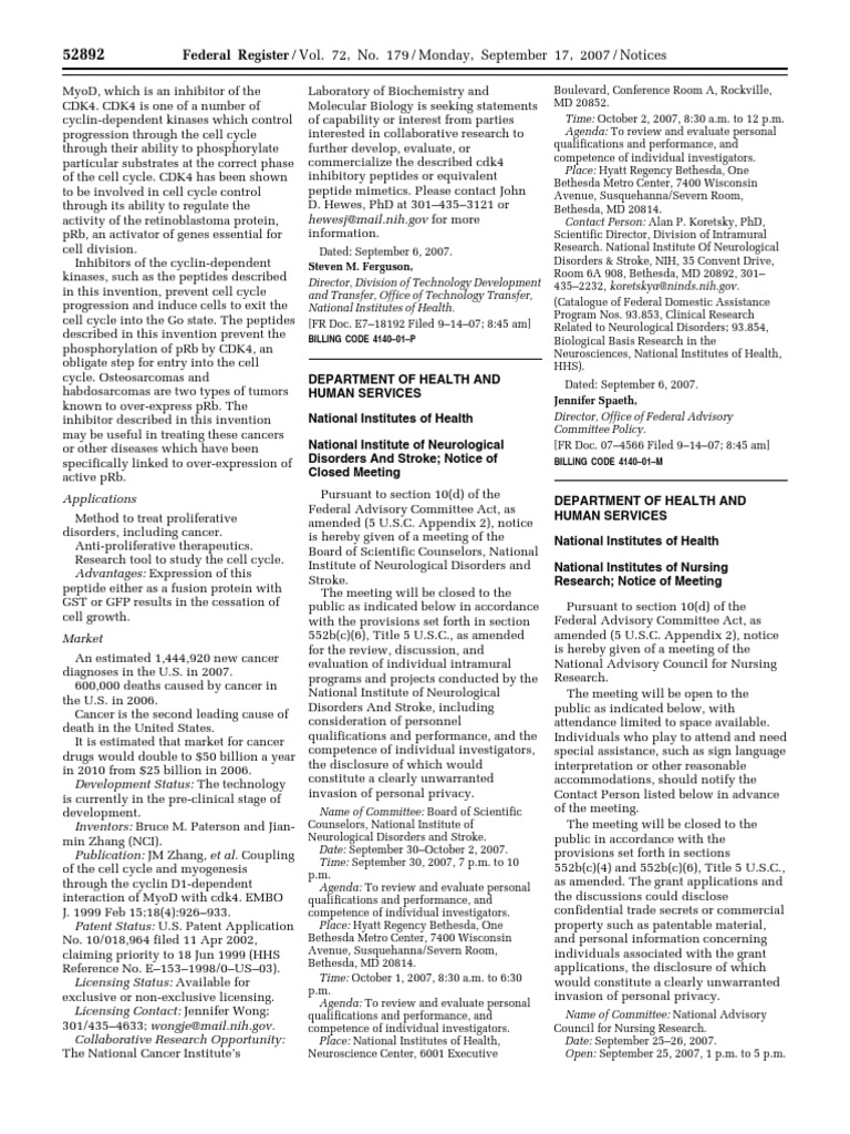 Notice: Meeting: National Institute of Neurological Disorders and ...