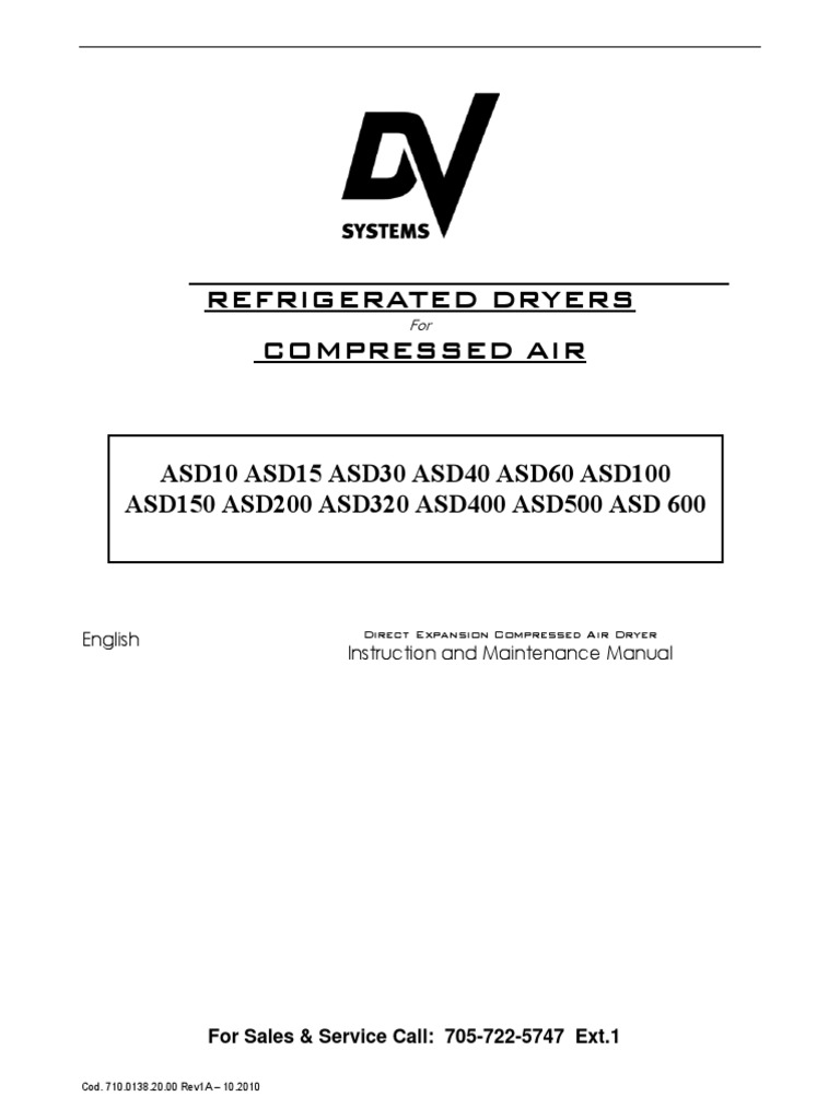 DV Systems ASD Air Dryer Manual | PDF | Equipment | Atmospheric ...