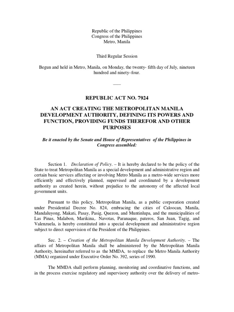 Ra 7924 | PDF | Metro Manila | Government