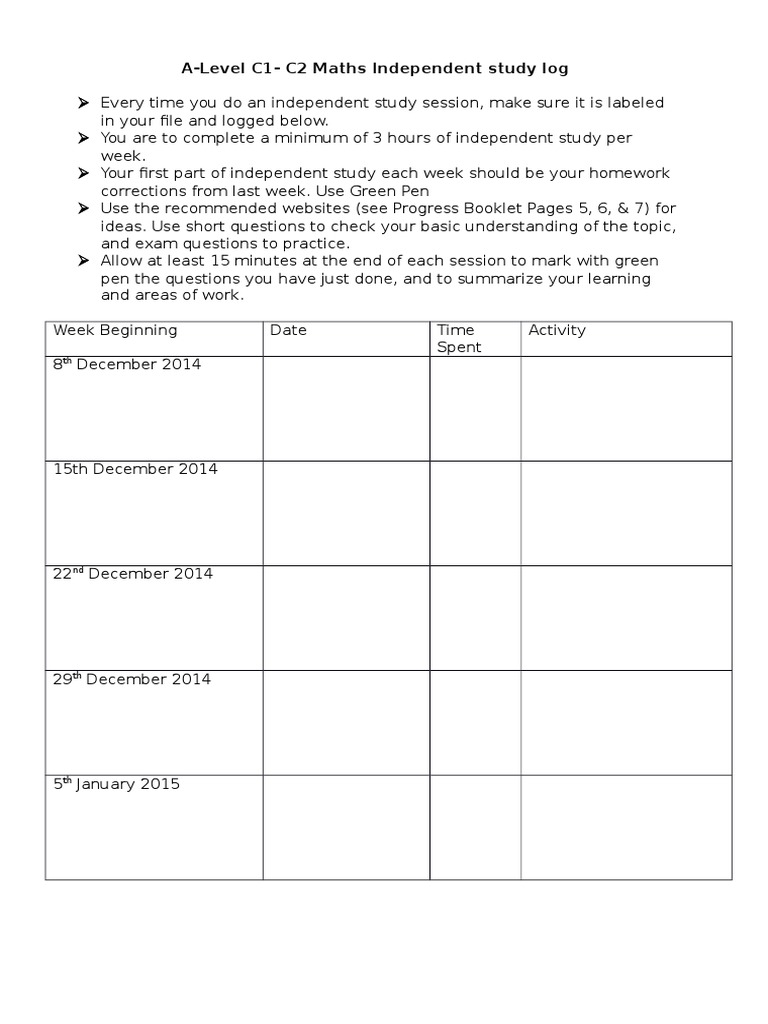Independent Study Log | PDF | Educational Assessment And Evaluation ...