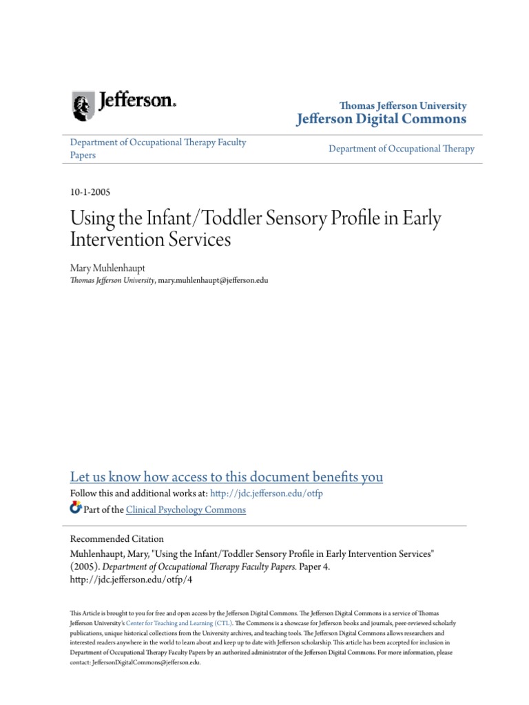 Using The Infant/Toddler Sensory Profile in Early Intervention Services ...