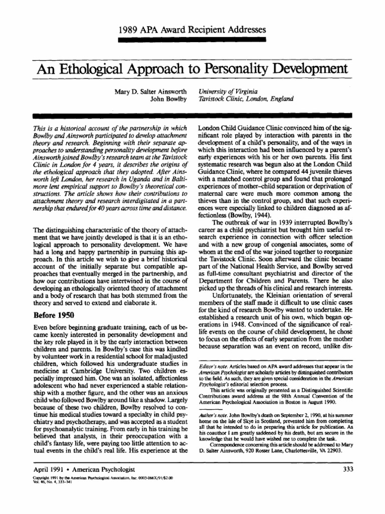 Ainsworth Bowlby 1 | PDF | Attachment Theory | Developmental Psychology