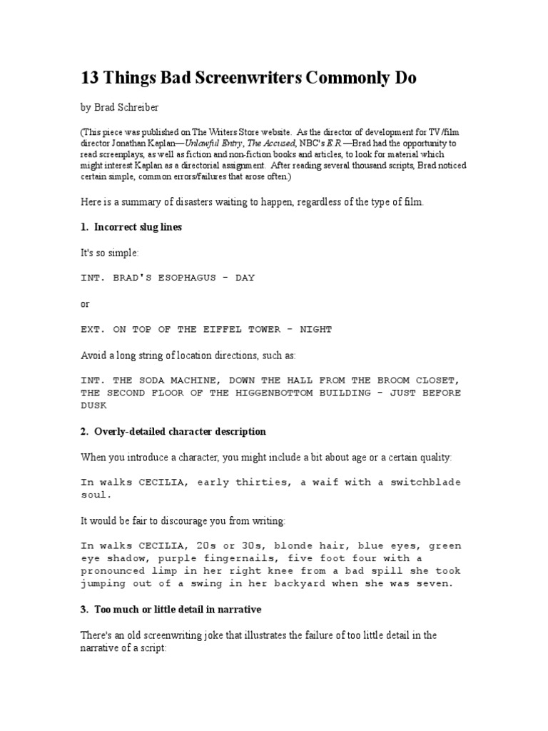 13 Things Bad Screenwriters Commonly Do 1 | PDF | Screenplay | Leisure