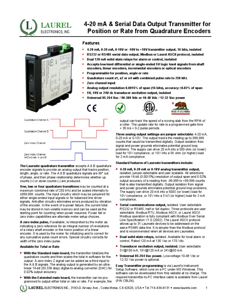 Quadrature Encoder Transmitter for Position or Rate Measurement with 4 ...