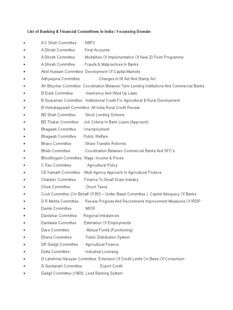 List of Banking Committees | PDF | Non Bank Financial Institution | Banks