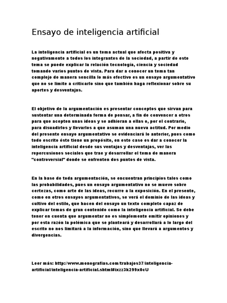 Ensayo sobre Inteligencia Artificial | PDF | Ciencia y matemáticas