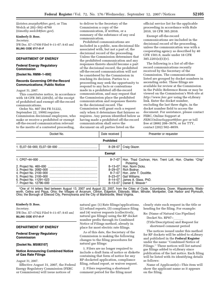 Notice: Reports and Guidance Documents Availability, Etc.: Gas Rate ...