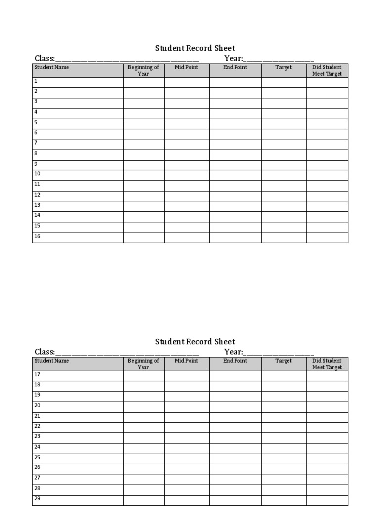 Student Record Sheet Template | PDF | Career & Growth