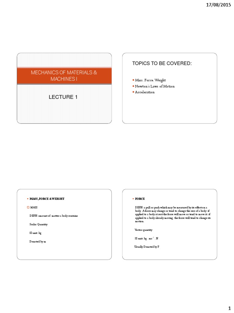 Lecture 1 | PDF | Force | Momentum